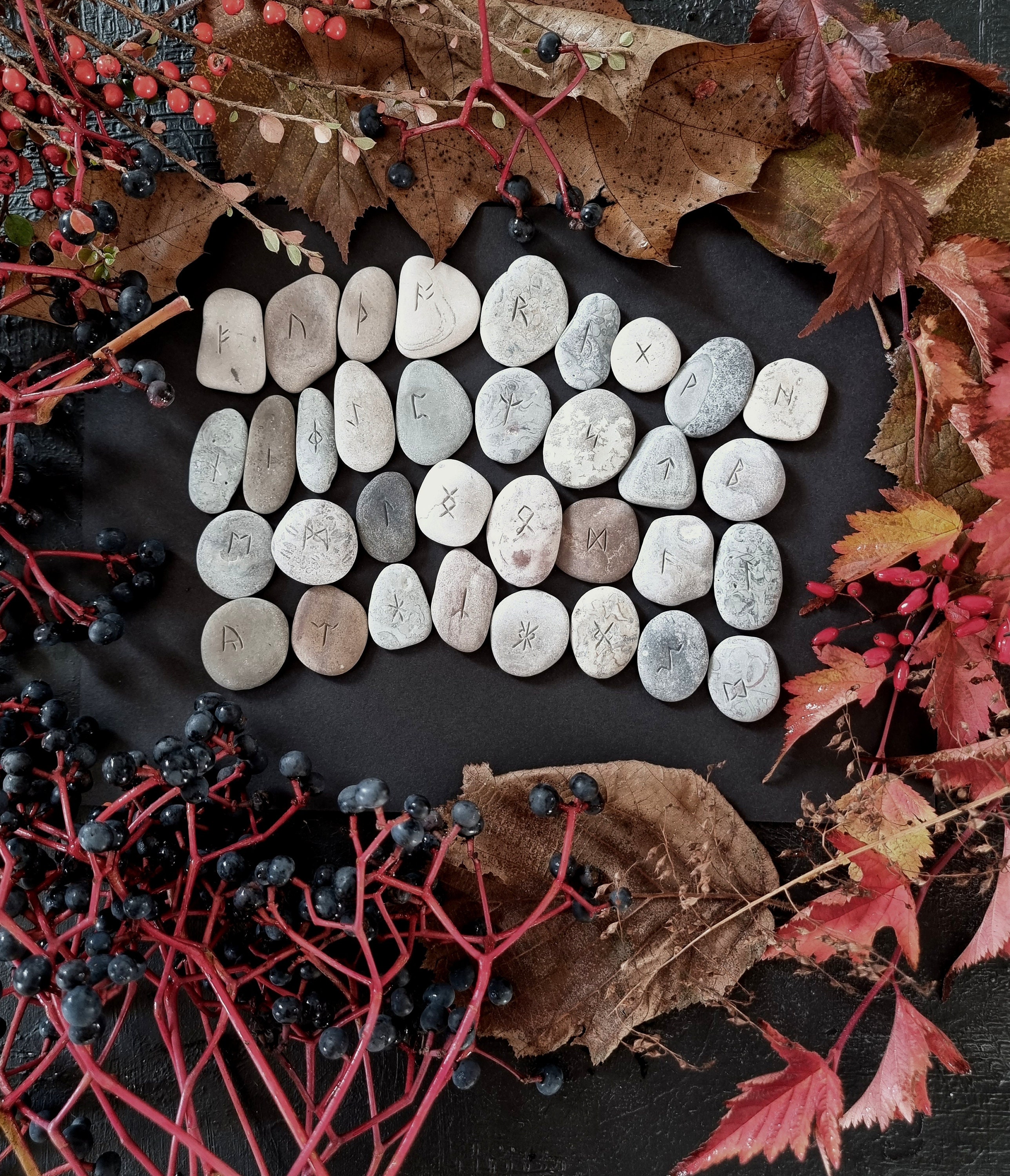 Engraved Rune Stones 34 Pieces Rune Stones Set Baltic Sea - Etsy