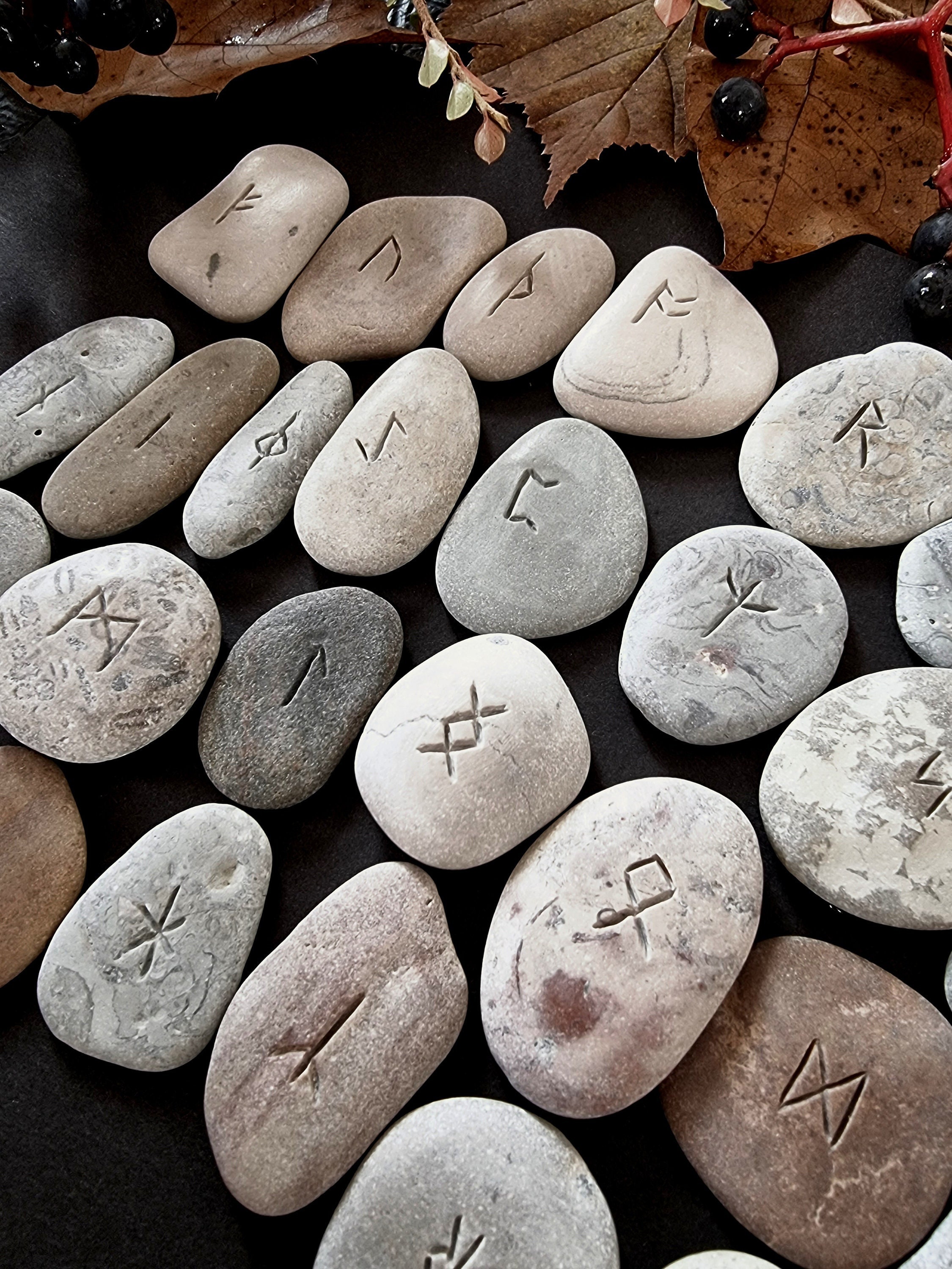 Engraved Rune Stones 34 Pieces Rune Stones Set Baltic Sea - Etsy