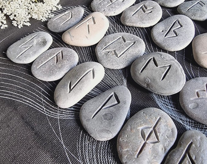 Engraved Rune Stones 34 Pieces, Rune Stones Set, Baltic Sea Stones ...