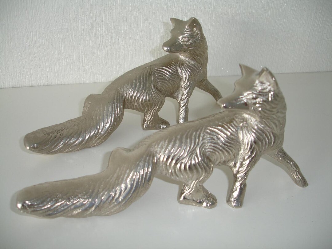 Silver Fox Figurine Pair of Statues Ornament Metal Figurines - Etsy