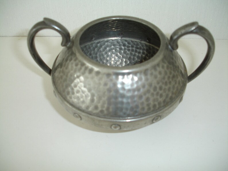 Hammered Pewter Milk / Cream Jug and Sugar Bowl Arts & Crafts Mission ...