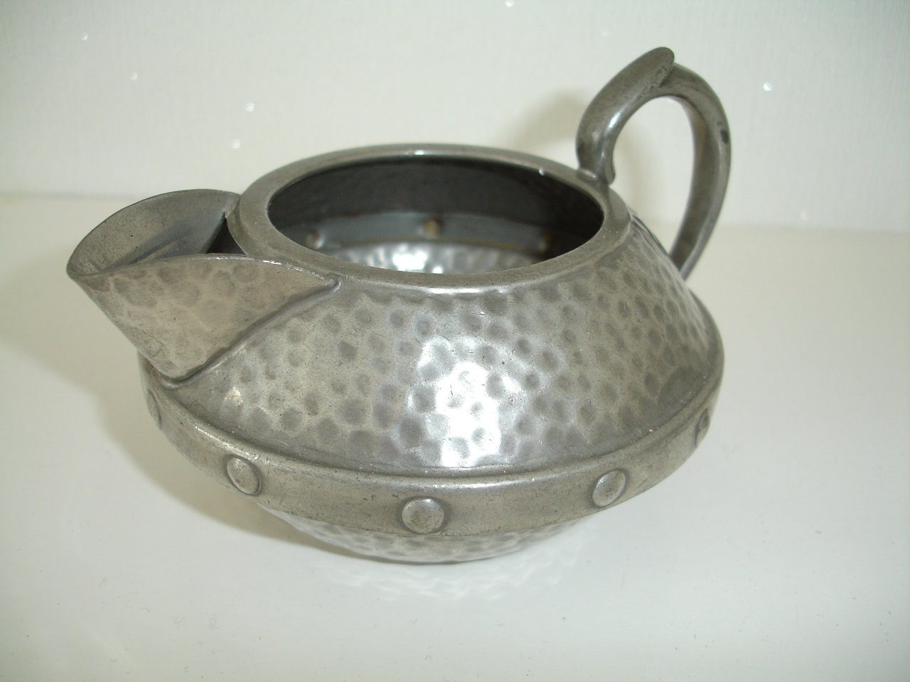 Hammered Pewter Milk / Cream Jug and Sugar Bowl Arts & Crafts Mission ...