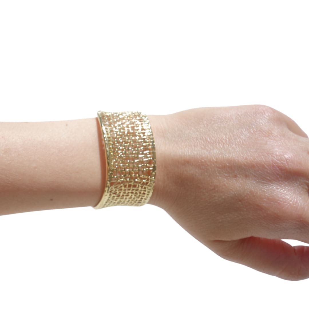 SOLID 14K GOLD Bracelet, Wide 14k Bracelet, Net Textured Bracelet 14k ...