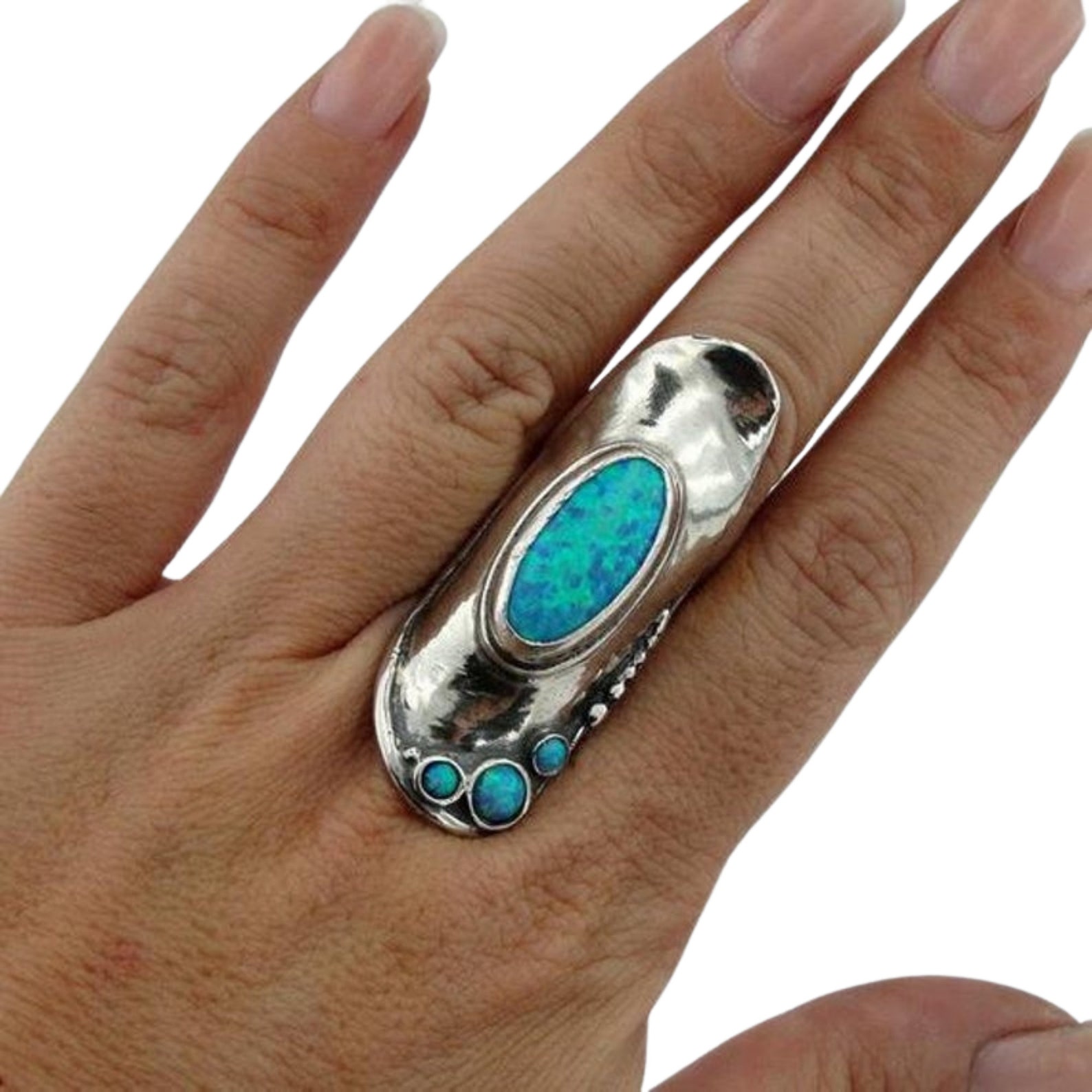Bold Solid Silver Blue Opal Ring 925 Sterling Silver Opal - Etsy