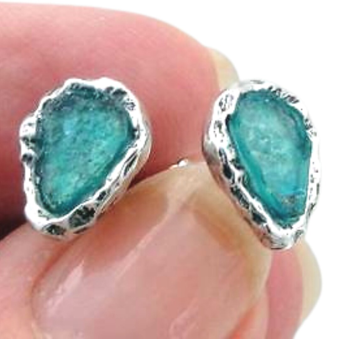 Roman Glass Stud Earrings, Pear Shape, Christmas 2021, Christmas Gift ...