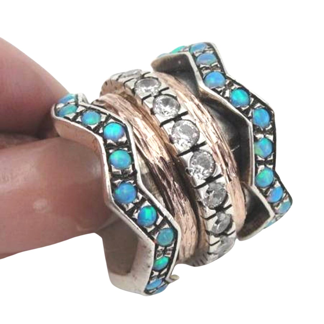 Large Fine Jewelry Ring, Gold and Sterling Ring With Zircon and Blue ...