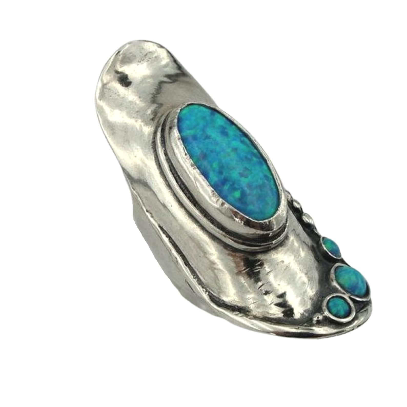 Bold Solid Silver Blue Opal Ring 925 Sterling Silver Opal | Etsy