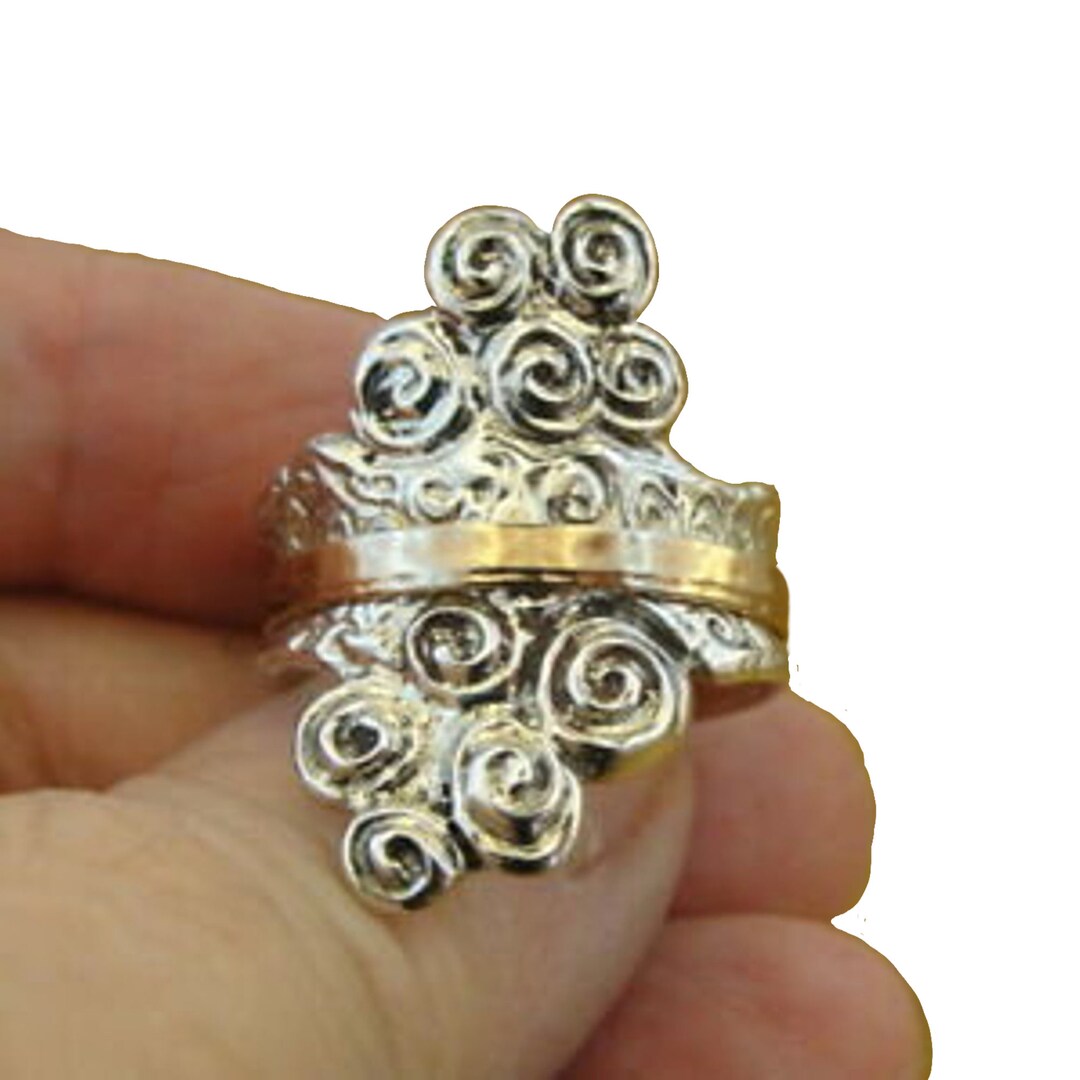 Japanese Inspired "wind" Ring, Sterling Silver and 9K Rose Gold Round ...