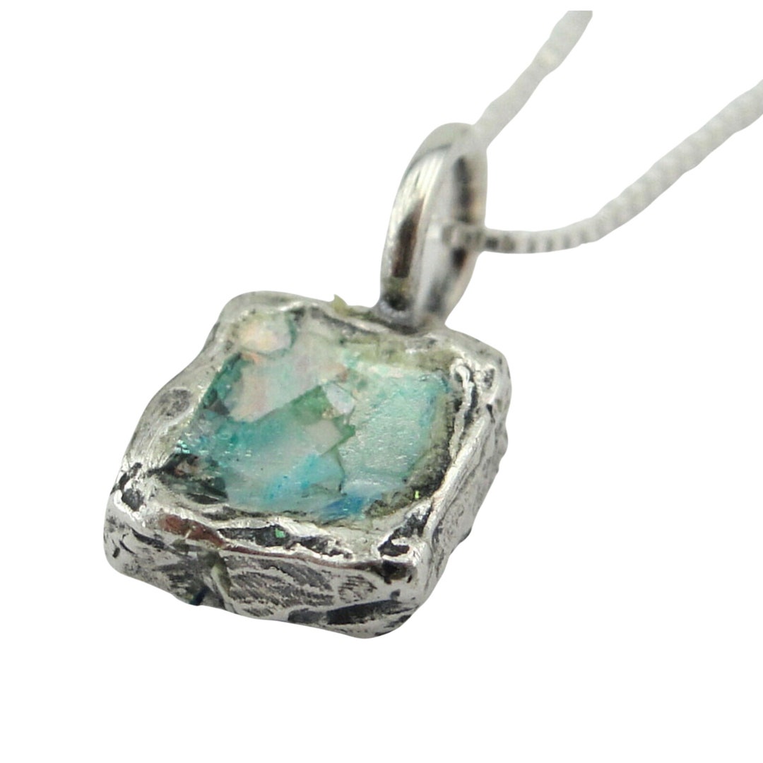 Small Square Pendant, Sterling Silver and Roman Glass Pendant, Unisex ...