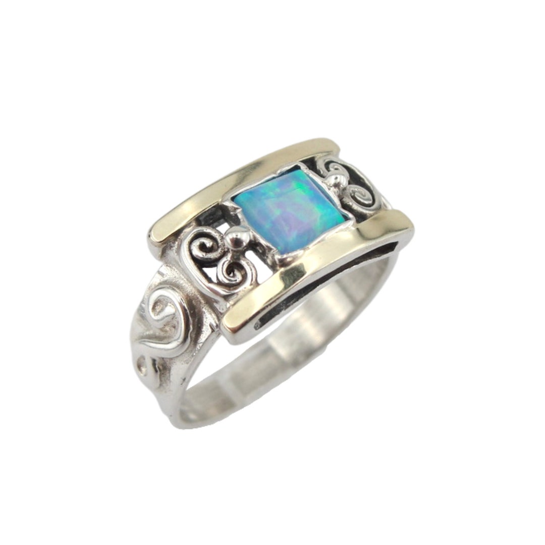 Mosaic Opal Ring: Sterling Silver & 9K Gold, Handmade Israeli Jewelry ...