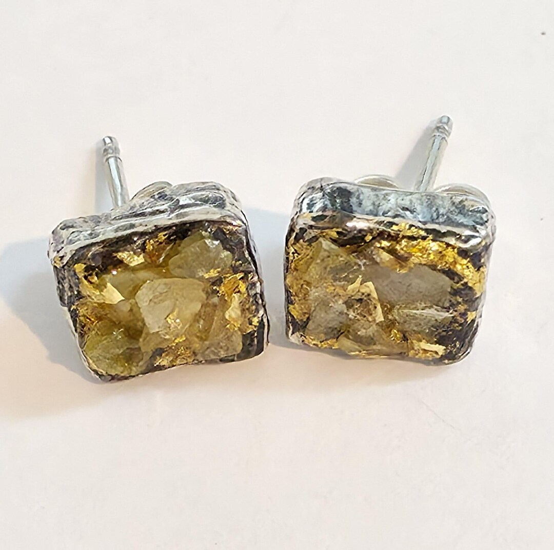 Handmade 24k Gold & Silver Raw Diamond Pendant Earrings and Necklaces ...