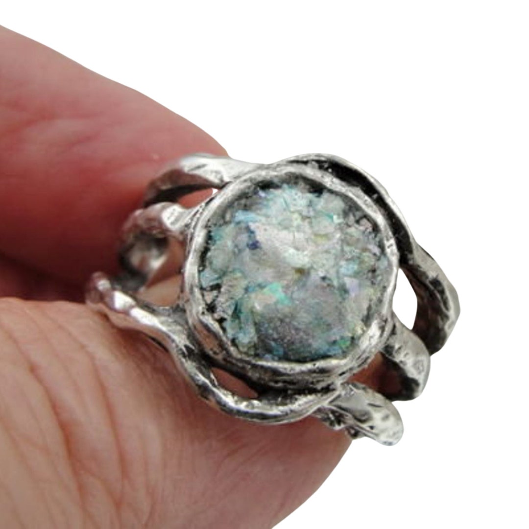 Genuine Roman Glass Ring, Sterling Silver, Round Ring, Israeli Jewelry ...