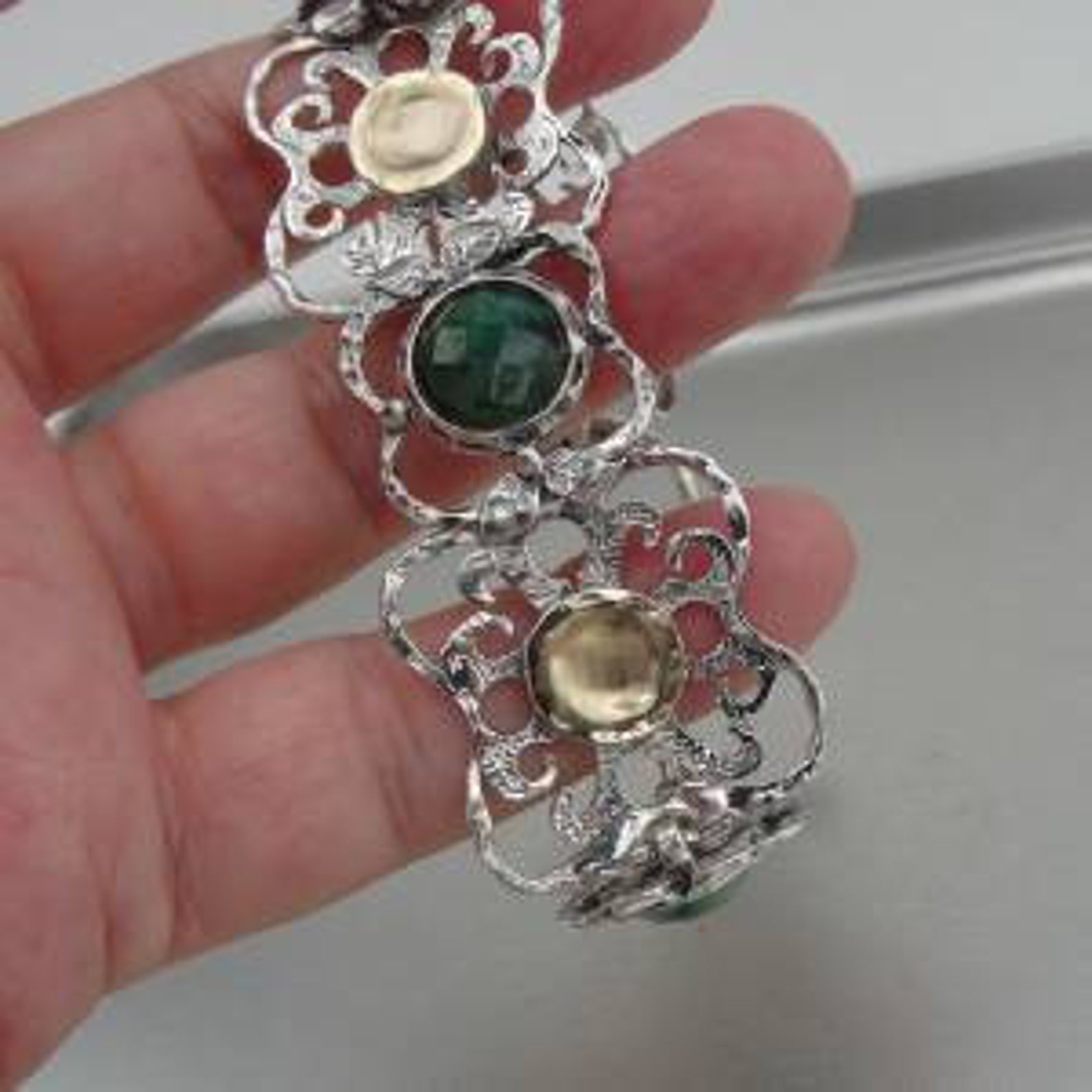 Silver Gold and Emerald Sterling Silver Yellow Gold and - Etsy