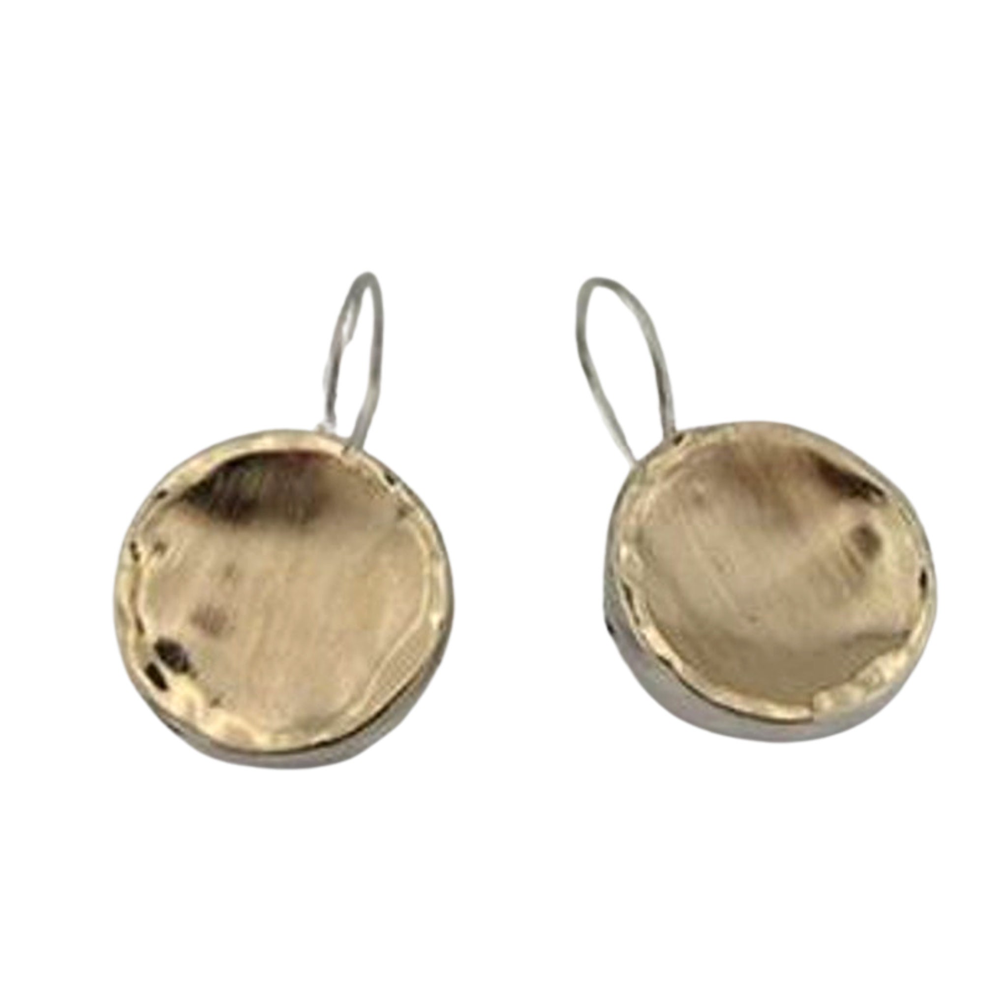 Handmade 9k Brush Yellow Gold Sterling Silver Earrings round | Etsy