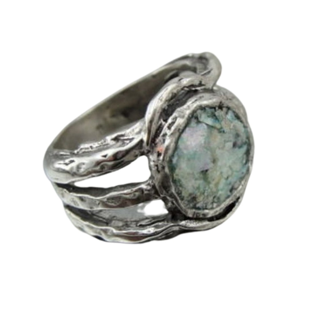Rustic Roman Glass Ring Sterling Silver Statement Ring Roman Glass ...