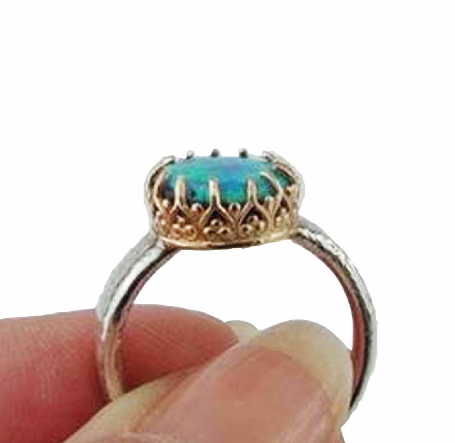 Blue Opal Ring Sterling Silver Ring Decorated With Blue Opal | Etsy