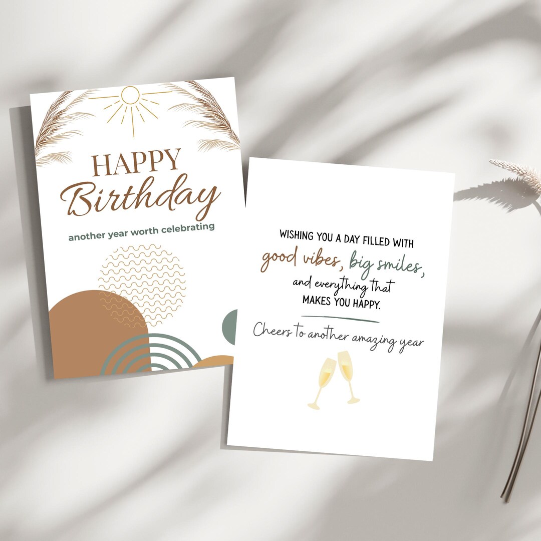 Editable Digital Birthday Card | Modern Boho | Neutral Tones | Instant ...