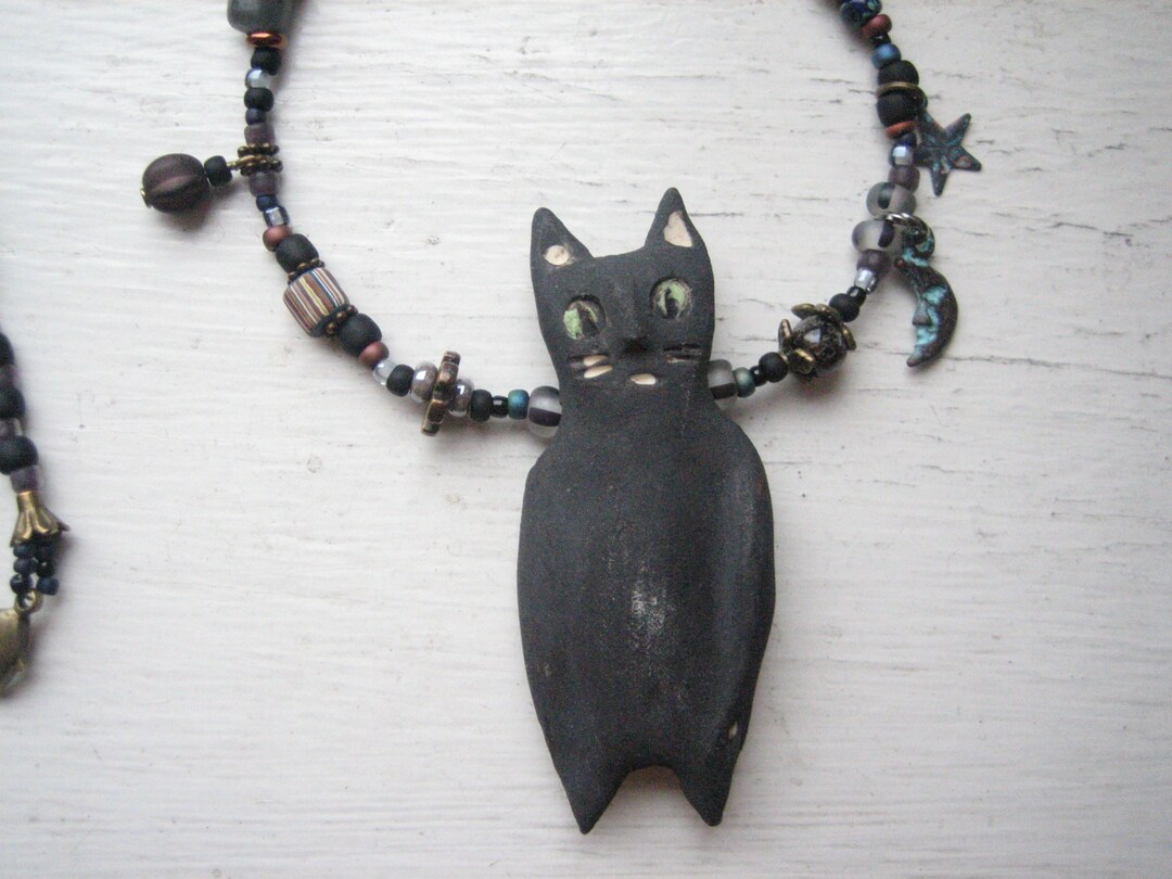 Black Cat Necklace, Alien Cat, Whimsical Quirky, Artisan Jewellery ...