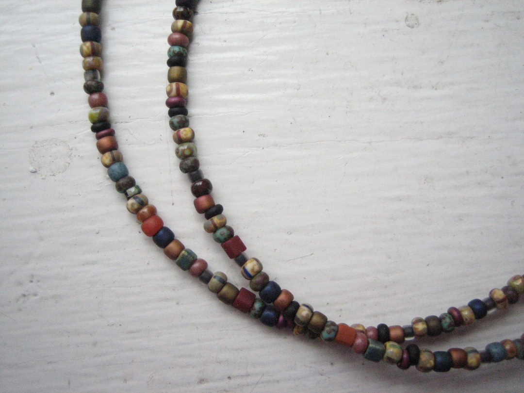 Boho Necklace, Seed Bead Necklace, Short Necklace, Earthy Rustic, Thin ...