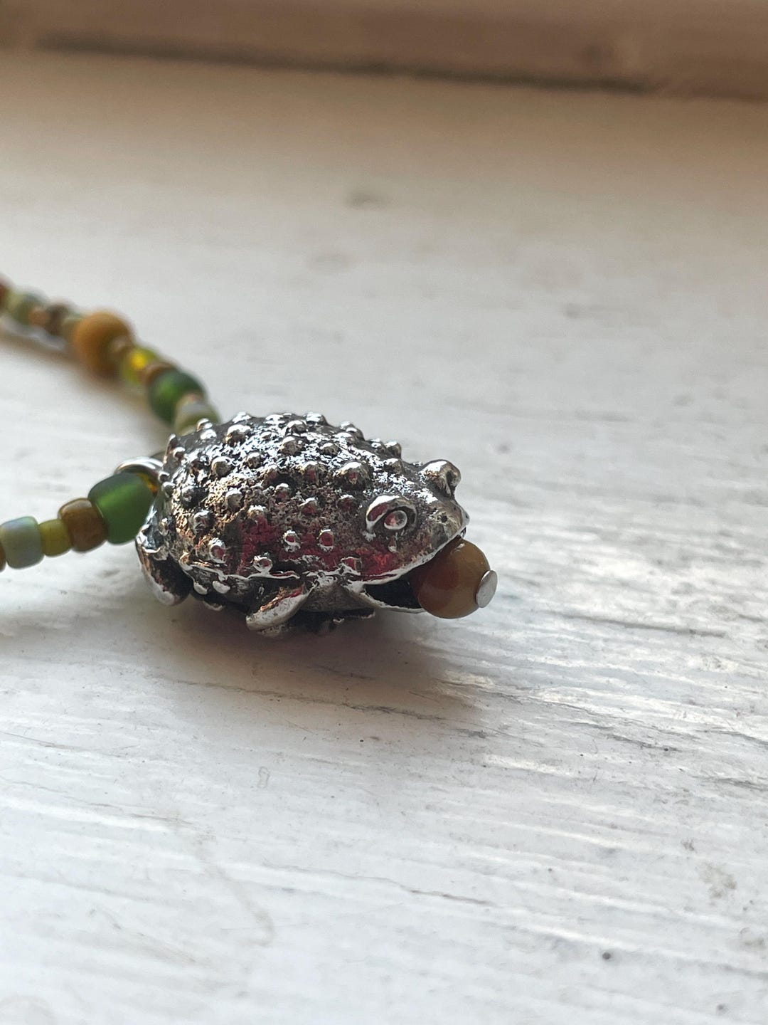 Toad Necklace, Toad Amulet, Pewter Pendant, Bead Necklace, Layering ...