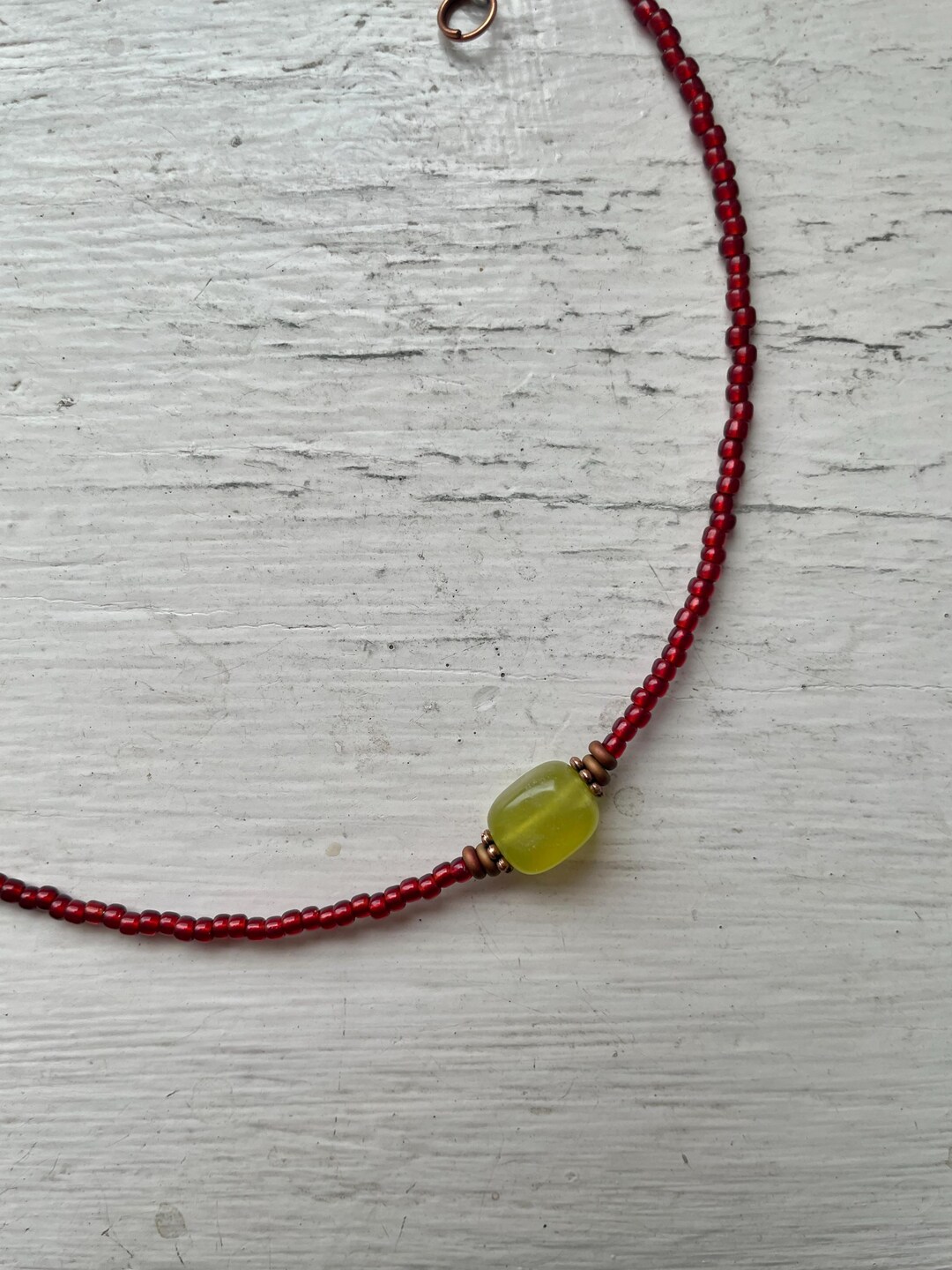 Seed Bead and Gemstone Necklace, Slim Red Bead Chain, Minimalist ...