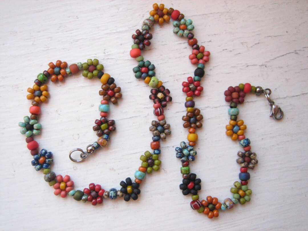 Daisy Chain Necklace Earthy Colourful Seed Bead Necklace - Etsy