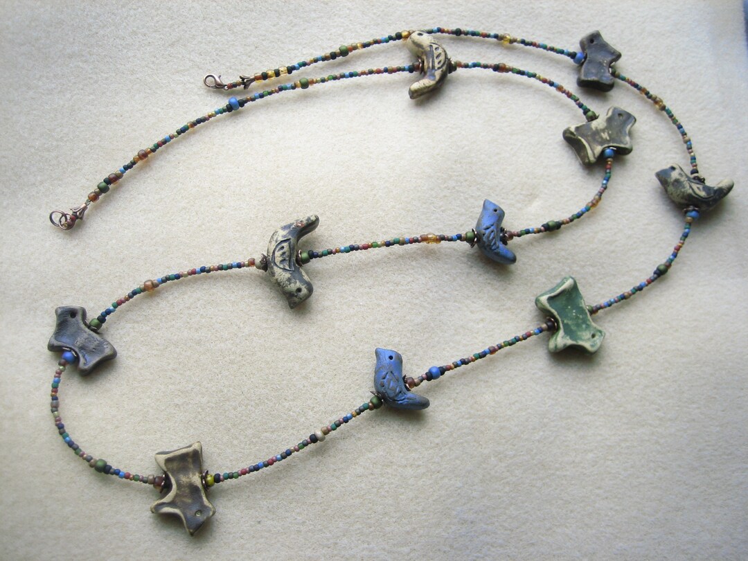 Animal Necklace, Long Earthy Rustic, Artisan Ceramic Bead, Woodland ...