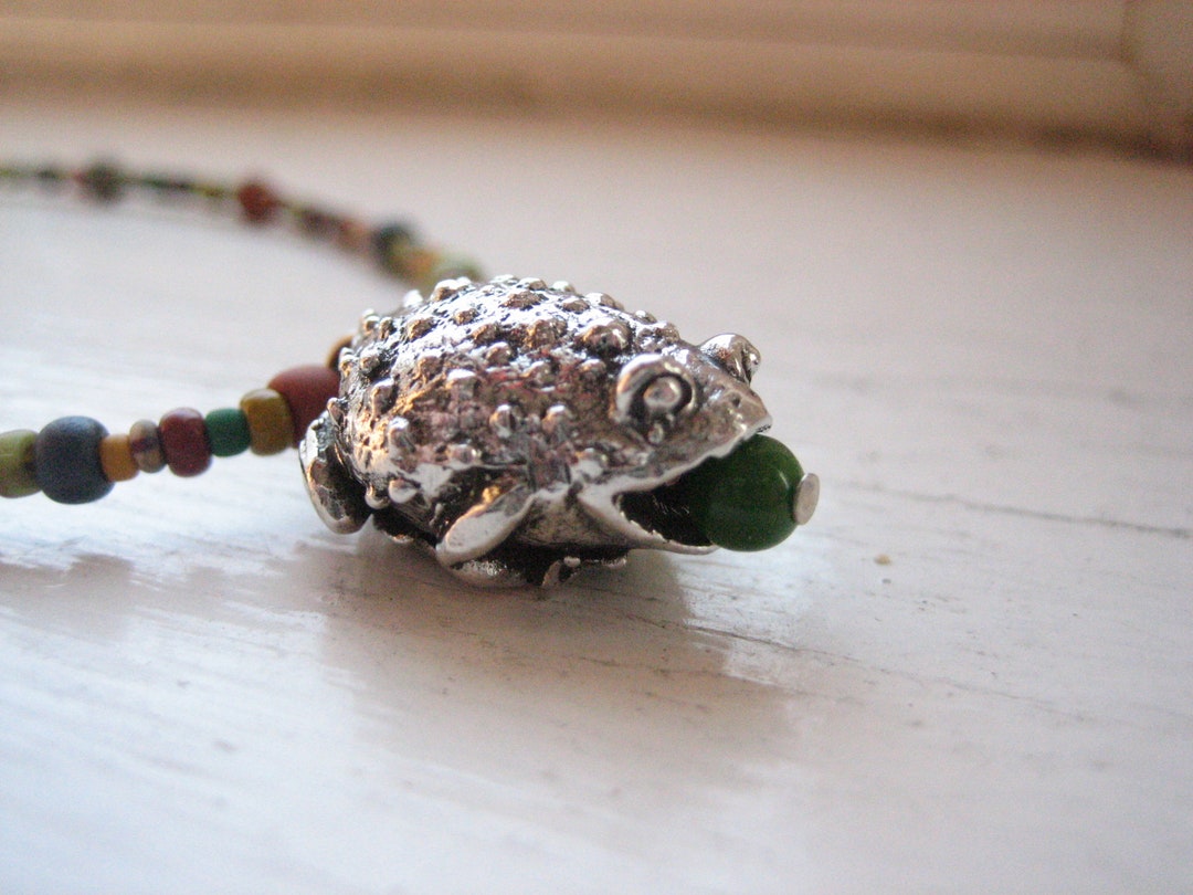 Toad Necklace Toad Amulet Pewter Pendant Bead Necklace - Etsy