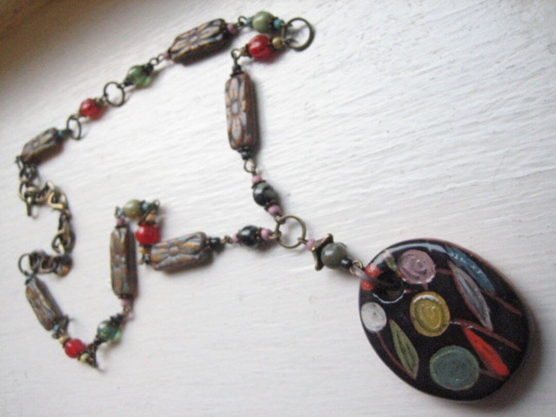 Arty Boho Floral Necklace, Bohemian Flowers, Artisan Ceramic Pendant ...