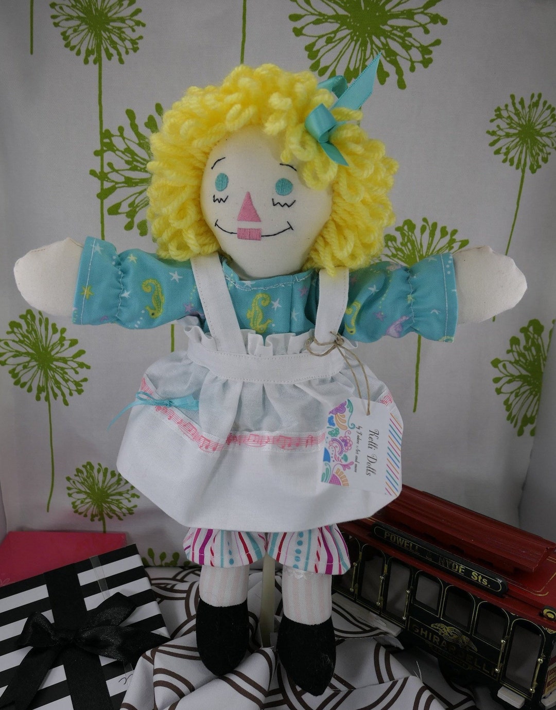 Raggedy Ann Doll-handmade Rag Dolls Yellow Hair Aqua Dress - Etsy