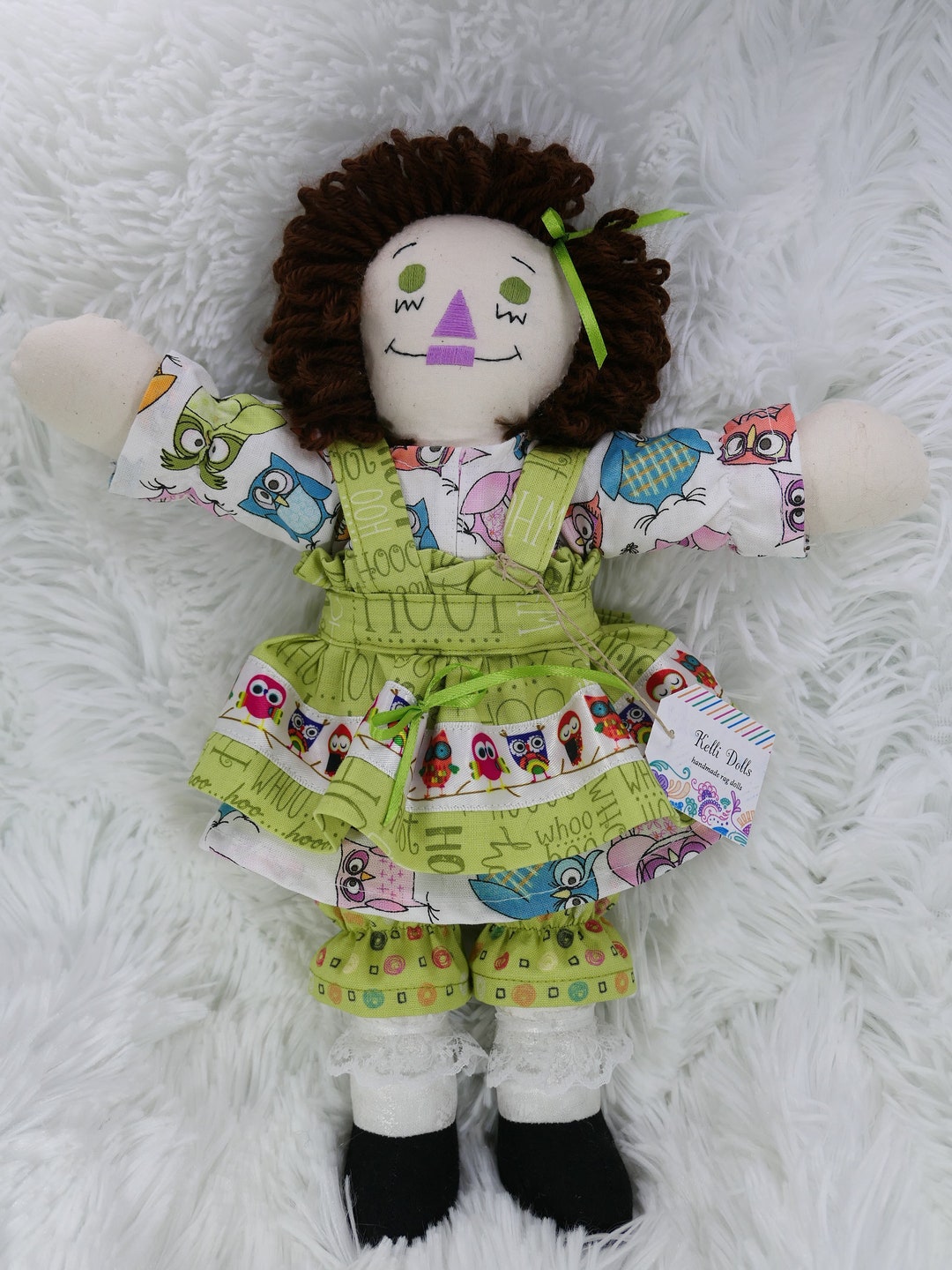 Raggedy Ann Doll Handmade Rag Doll Small Rag Doll With Brown Hair Rag ...
