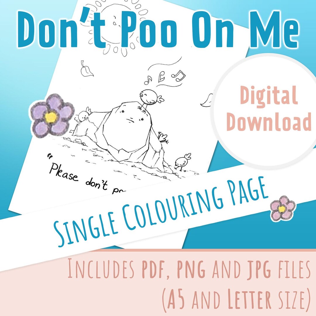 Whimsical Rock Colouring Page | Funny Poo Joke With Birds | Humorous ...