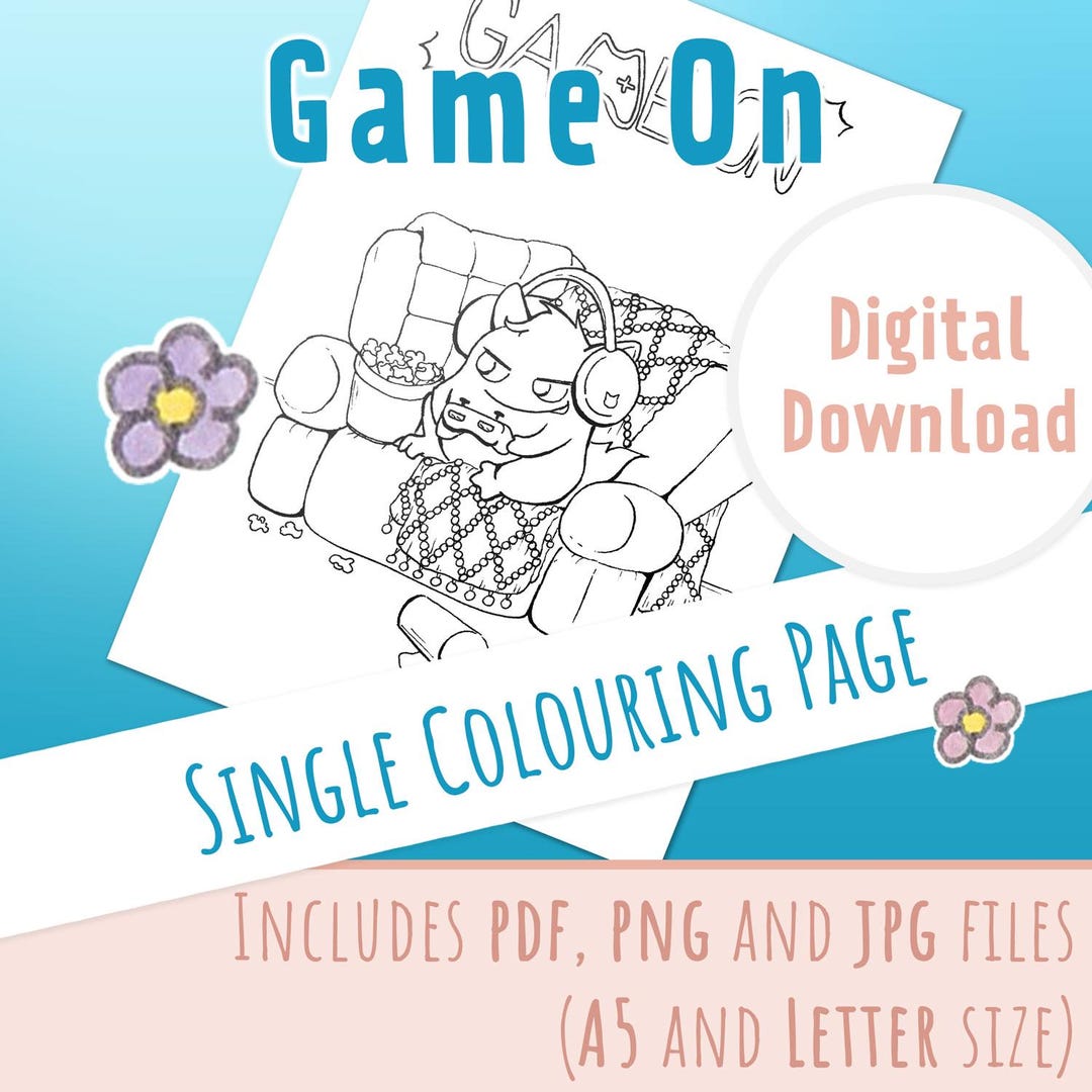 Game on Colouring Page | Cute Gaming Critter on Couch | Kids & Adults ...