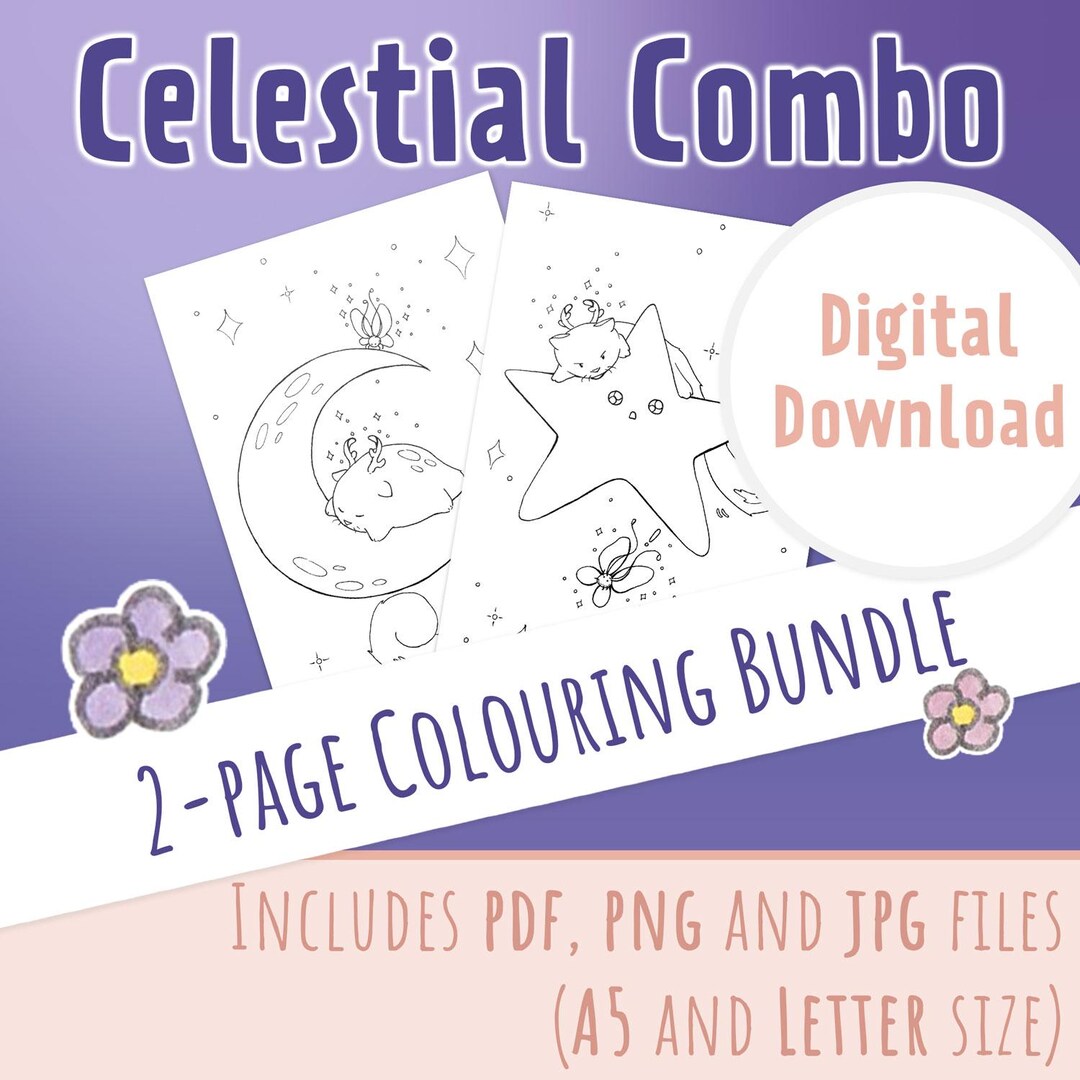 Celestial Cat Printable Coloring Pages | Moon & Stars Space Art ...