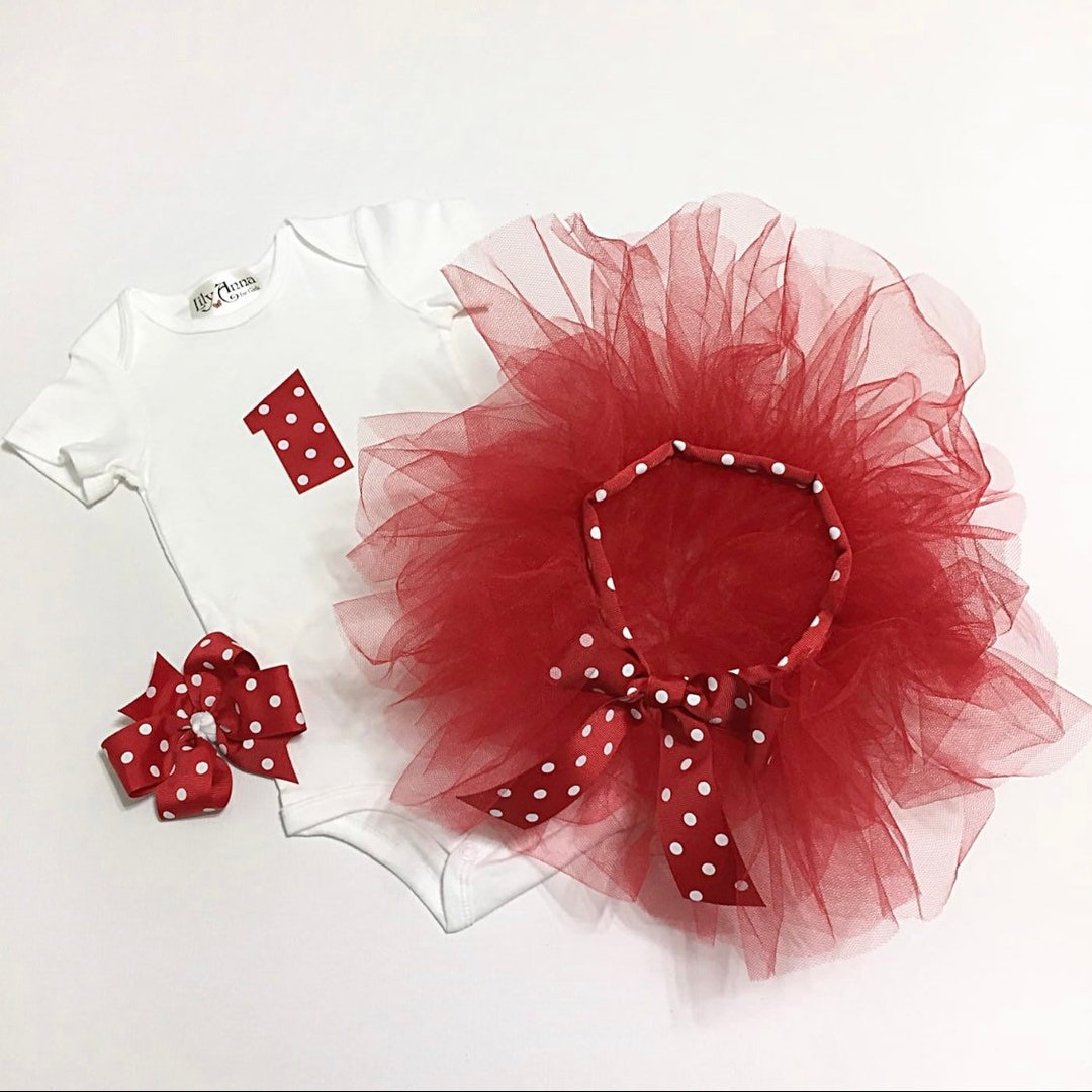 Red First Birthday Outfit Cake Smash Photo Props Tutu Bow Headband ...