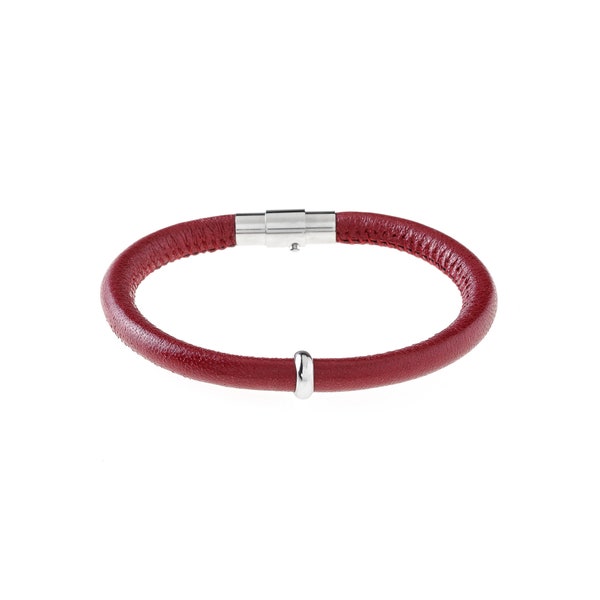 Red Leather Bracelet - Etsy