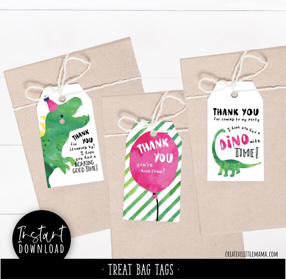 Dinosaur Thank You Tags Birthday Party Gift Tags Dino - Etsy