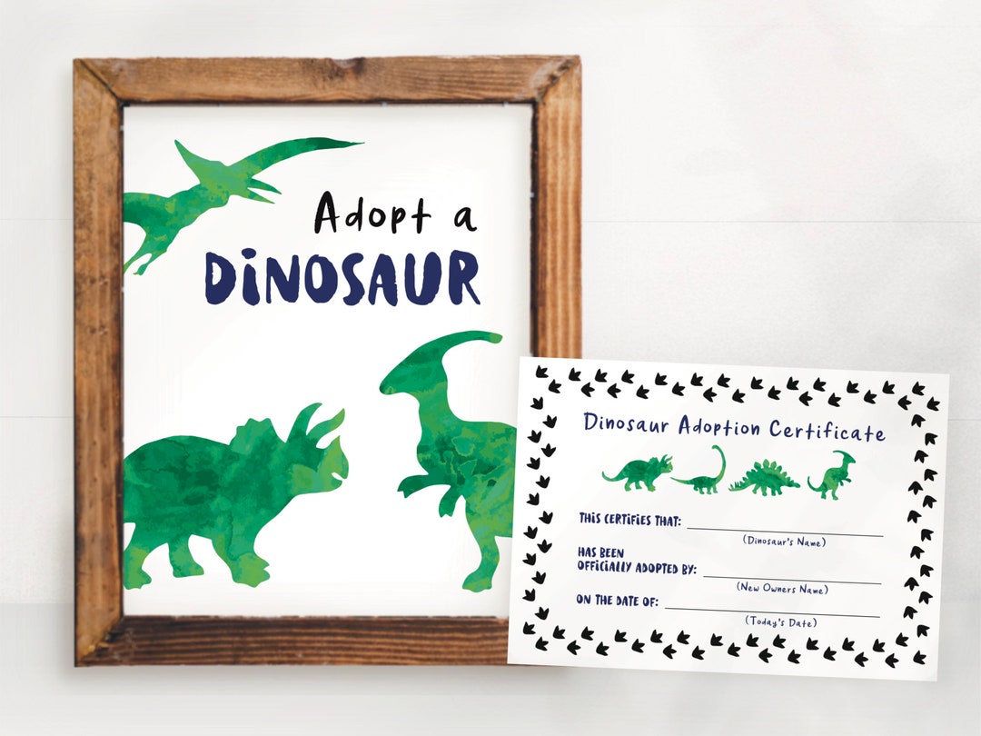 Adopt a Dinosaur Sign and Adoption Certificate Dinosaur - Etsy