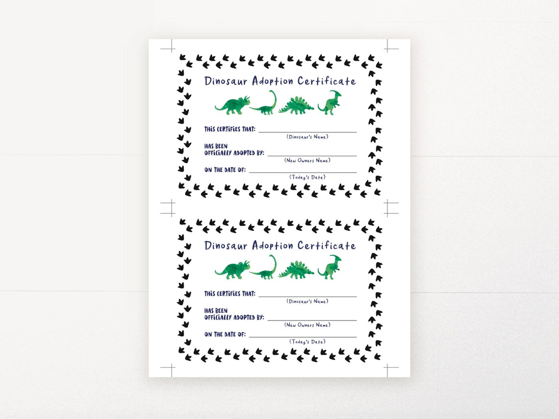 Adopt a Dinosaur Sign and Adoption Certificate Dinosaur - Etsy