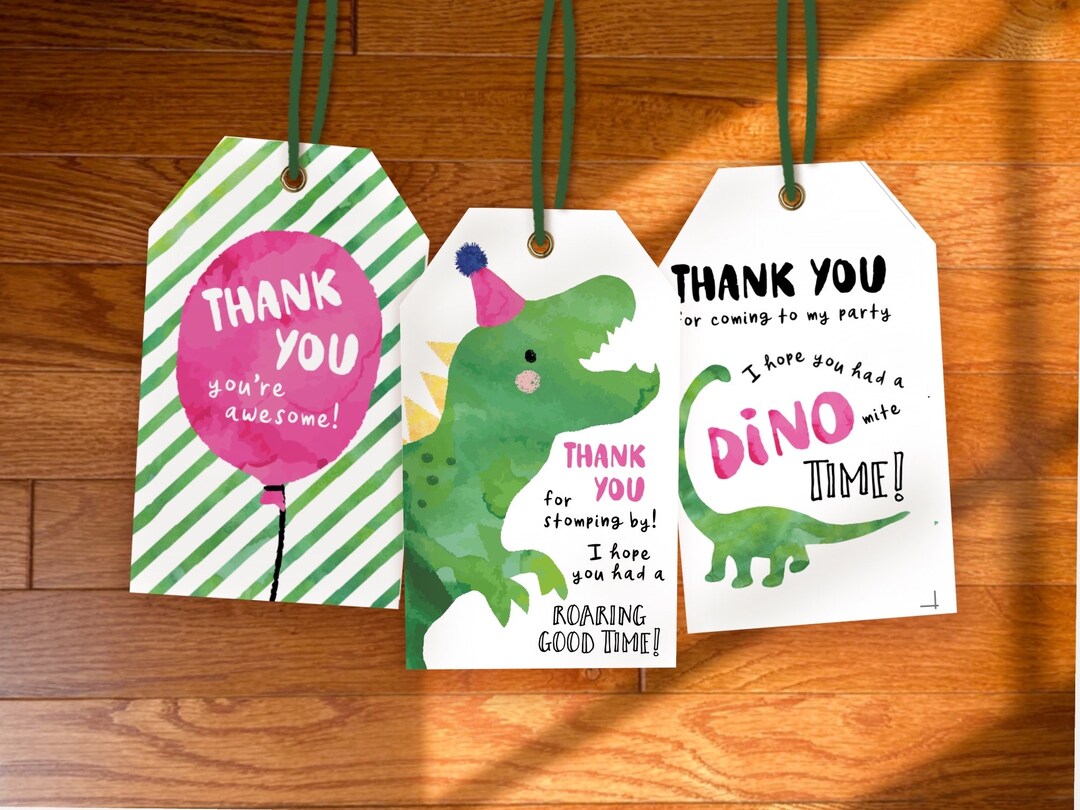 Dinosaur Thank You Tags Birthday Party Gift Tags Dino Birthday T-rex ...