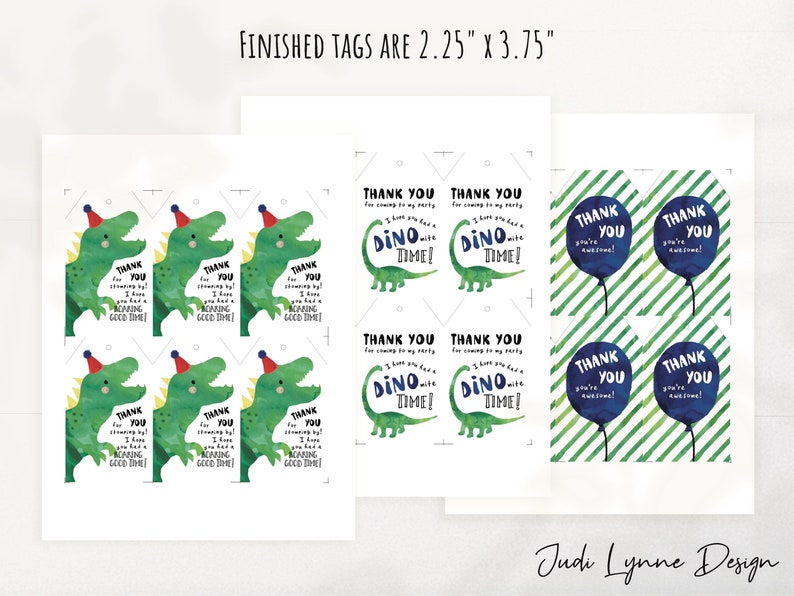 Dinosaur Thank You Tags Birthday Party Gift Tags Dino - Etsy