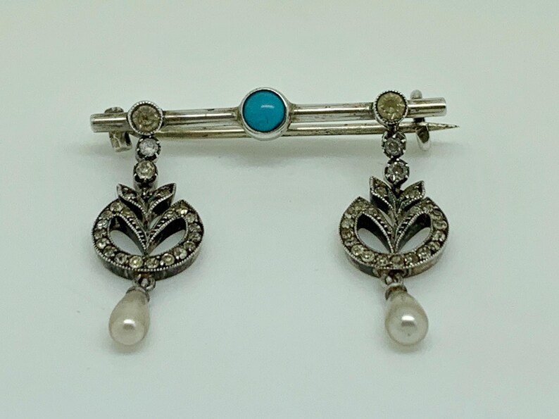 Antique Belle Epoque Sterling Silver Turquoise, Pearl & Paste Ornate ...