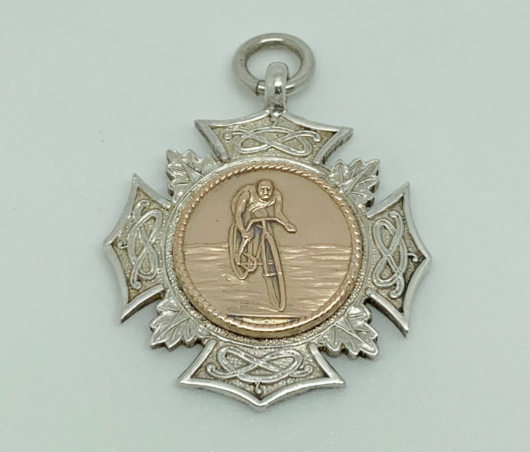 Antique 1936 English Sterling Silver & Gold SPCC Cycling Fancy Medal ...