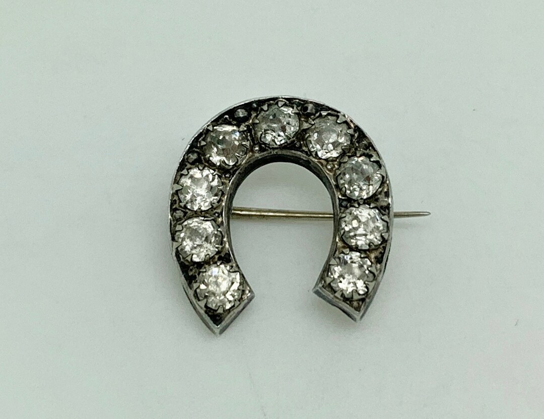 Antique Victorian Sterling Silver Glass Paste Lucky Horseshoe Dainty ...