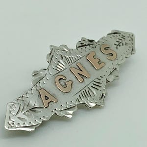 Antique 1915 English Sterling Silver & Rose Gold AGNES Name Sweetheart ...