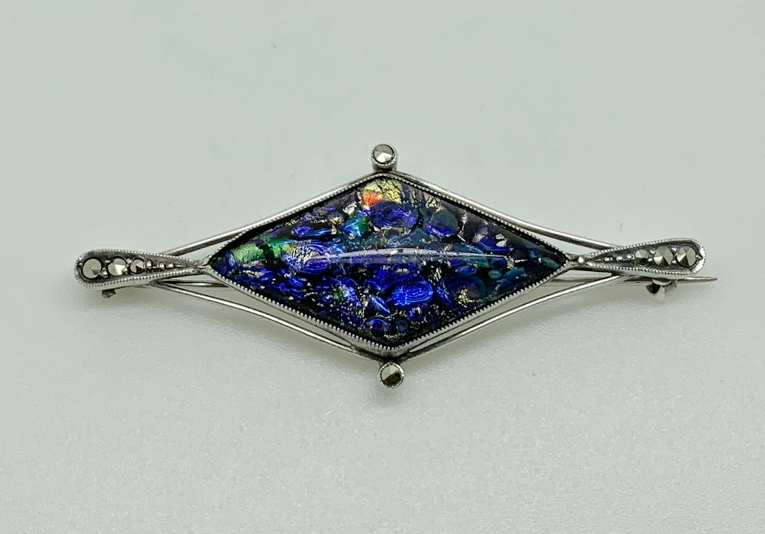 TLM Rare Antique Art Deco Sterling Silver Harlequin Foil Glass ...