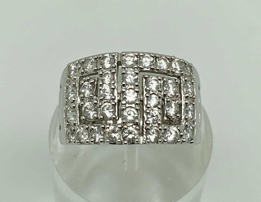 TOVA Modern Sterling Silver Diamonique DQCZ Greek Key Band Ring Size K ...