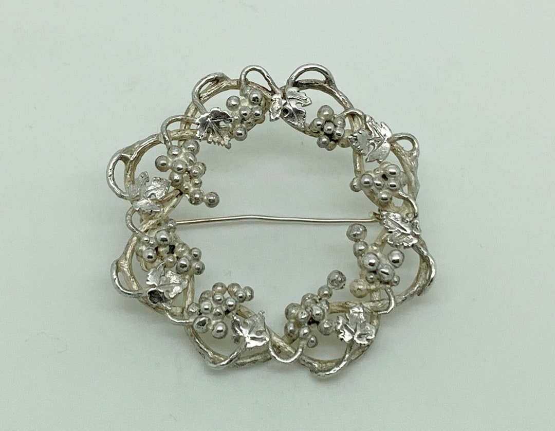 Vintage 1991 English Studio Sterling Silver Bramble Berry & Leaf ...