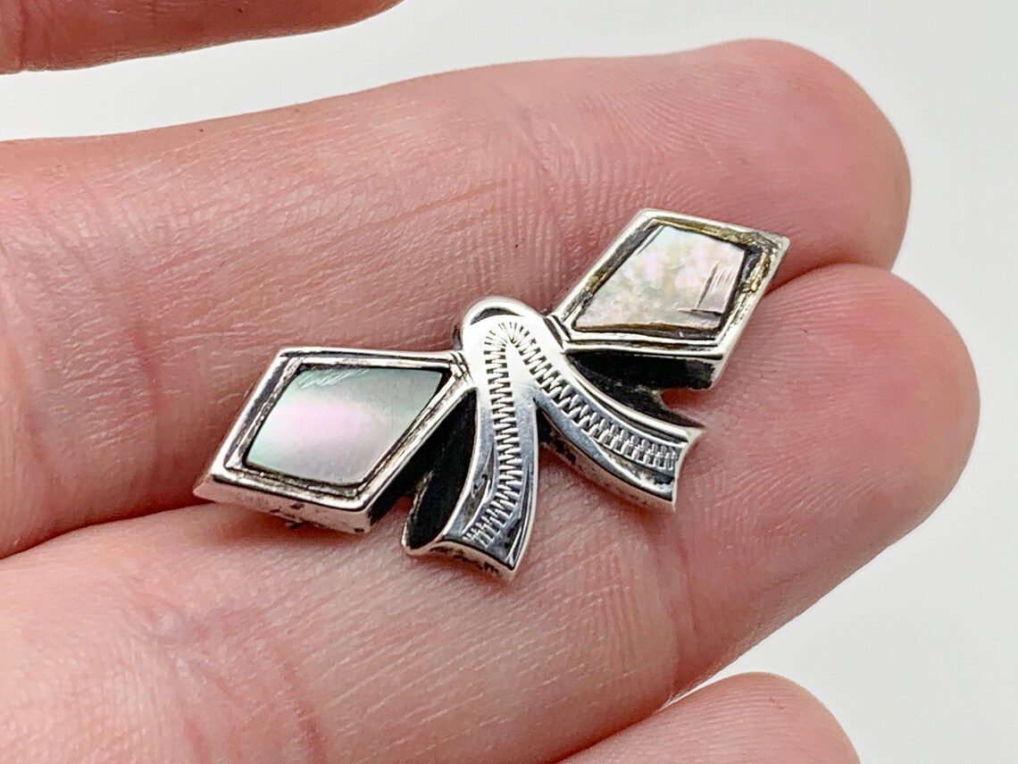 Antique Edwardian Sterling Silver Mother of Pearl Bow Brooch - Etsy