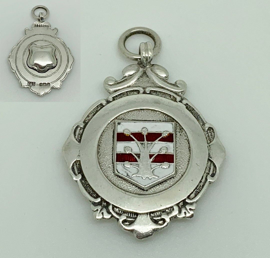 Antique Vintage 1933 Sterling Silver Enamel Coat of Arms Medal Shield ...